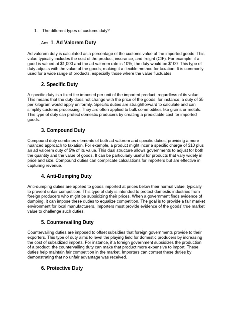 The Different Types of Customs Duty | PDF | Taxes | Pricing