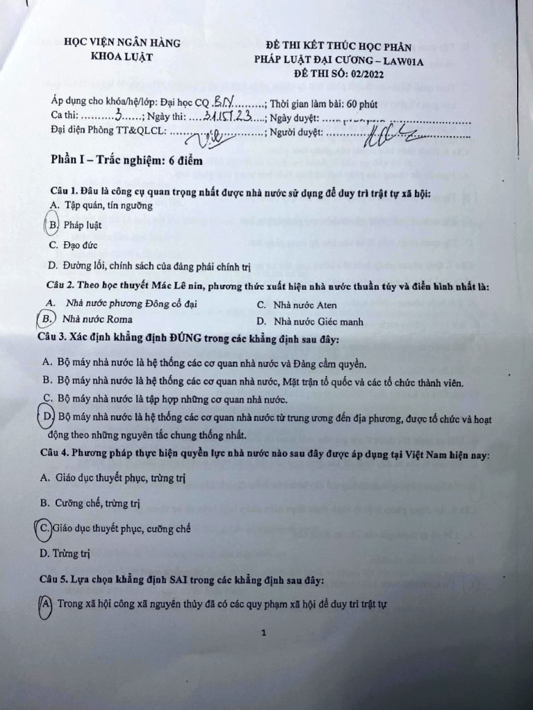 Đề Thi PLDC Tháng 6 2023 | PDF