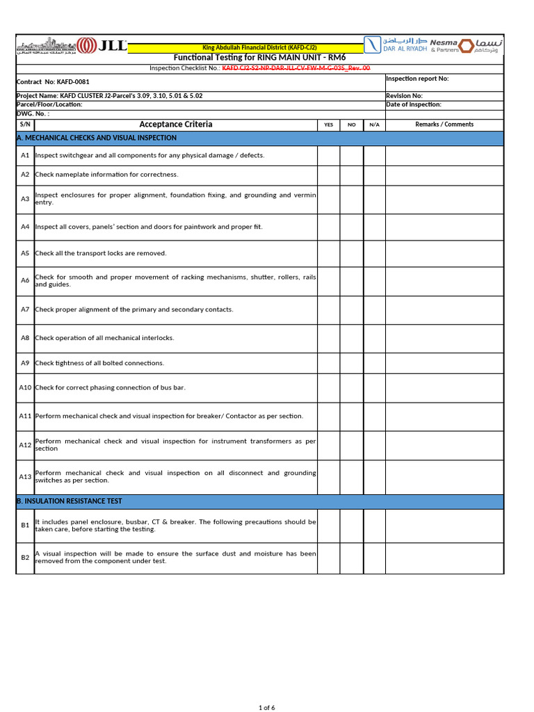 D. ST1 - Testing For RMU-RM6 Checklist | PDF | Relay | Electrical ...