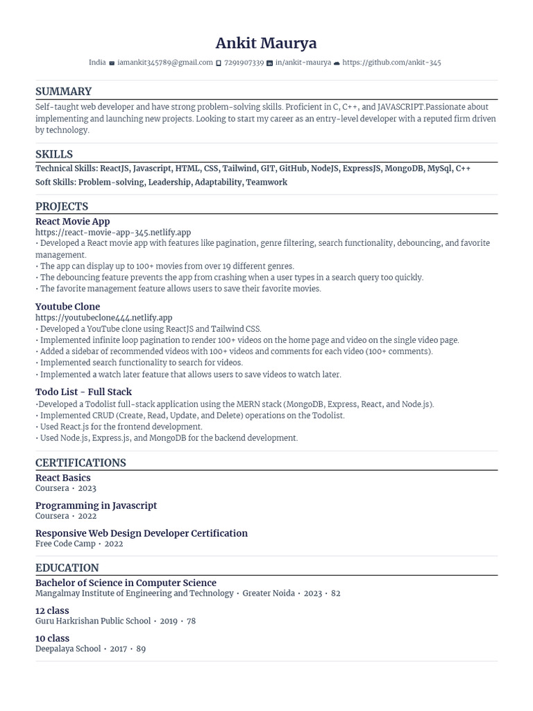 Ankit Maurya: Entry-Level Web Developer | PDF | Art | Technology & Engineering