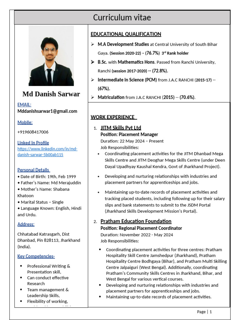 Danish Sarwar CV | PDF | Internship | Job Hunting