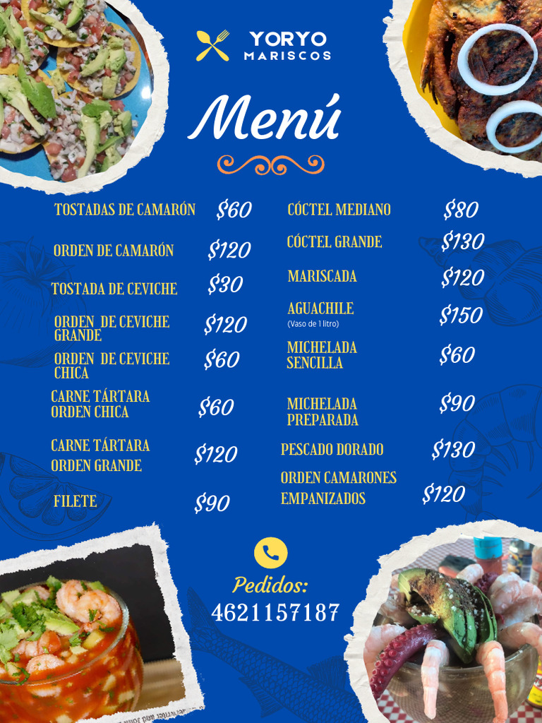 Menú Restaurante de Mariscos Ilustrativo Azul_20241026_225311_0000 | PDF