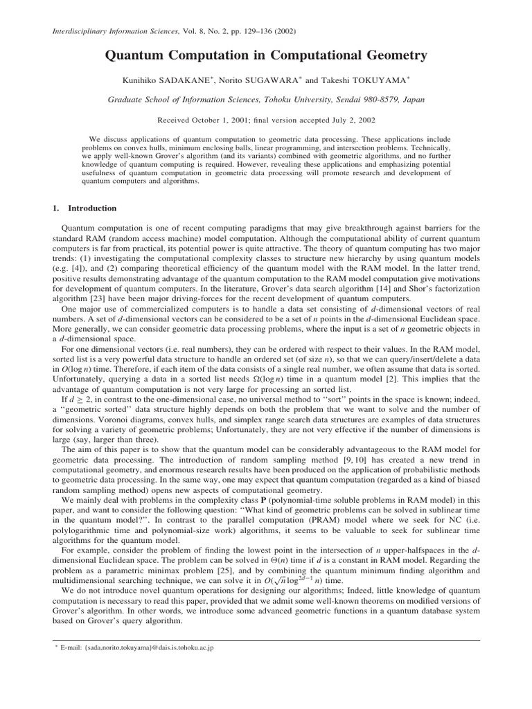 Quantum Computation in Computational Geometry | PDF | Time Complexity | Linear Programming
