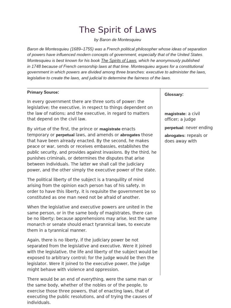 #11.6E - Montesquieu - The Spirit of Laws | PDF | Montesquieu ...
