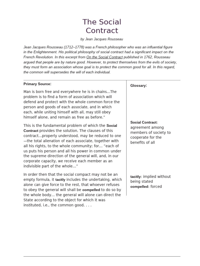 #11.6D - Rousseau - The Social Contract Document | PDF | Social ...