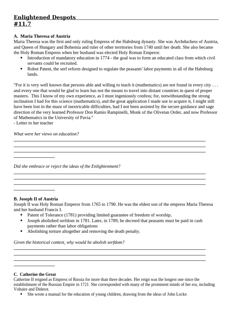 #11.7 - Enlightened Despots | PDF | Serfdom