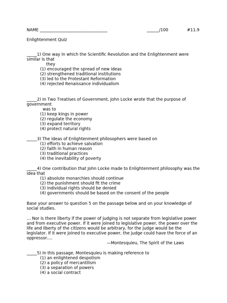 Enlightenment and Scientific Revolution Quiz | PDF | Age Of ...