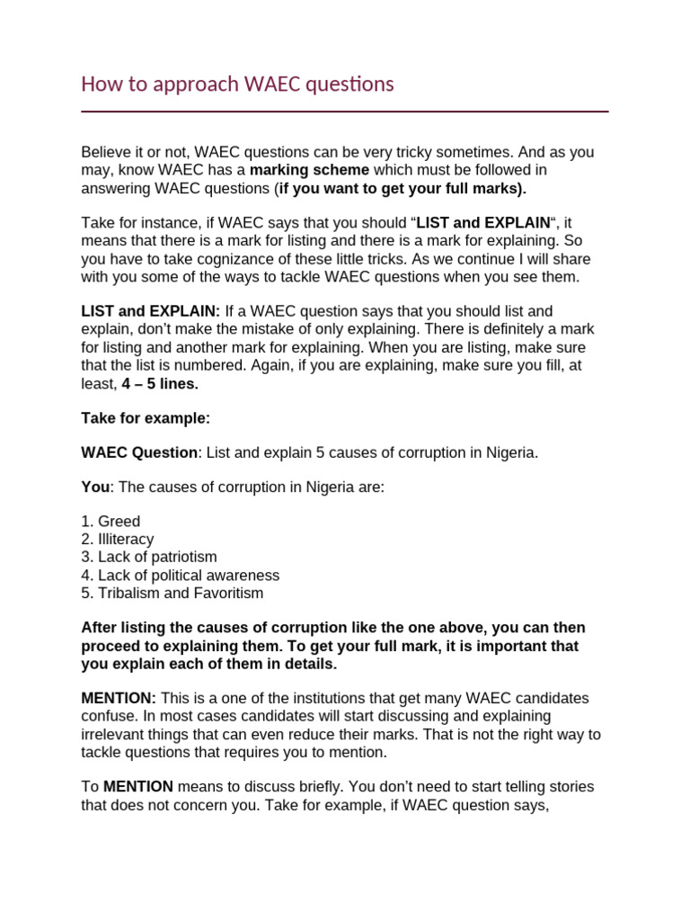 Effective Strategies for WAEC Questions | PDF