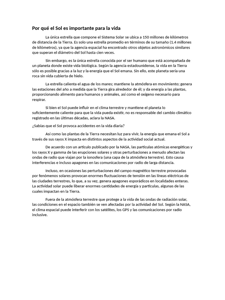 Por Qué El Sol Es Importante para La Vida | PDF | Dom | Tierra