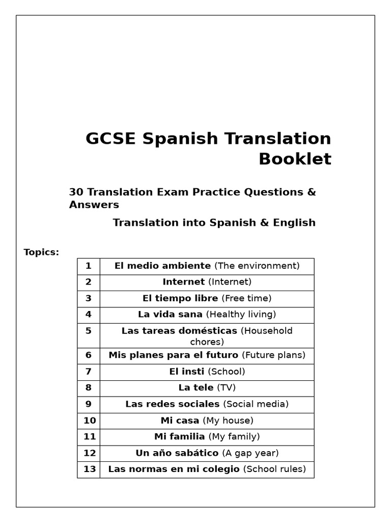 GCSE: Práctica de Traducción Español-Inglés | PDF