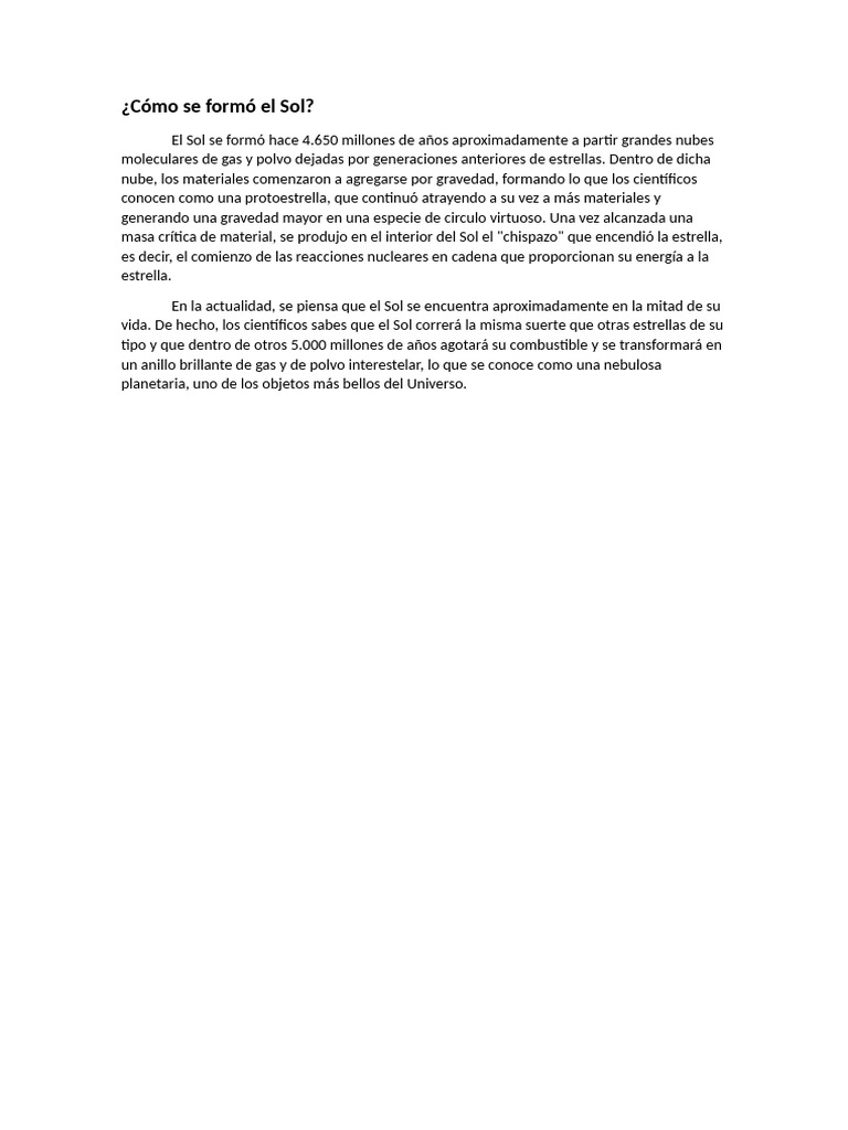 Formación del Sol: Proceso y Futuro | PDF
