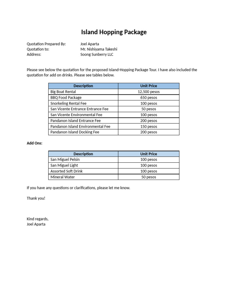Island Hopping Package - Updated | PDF