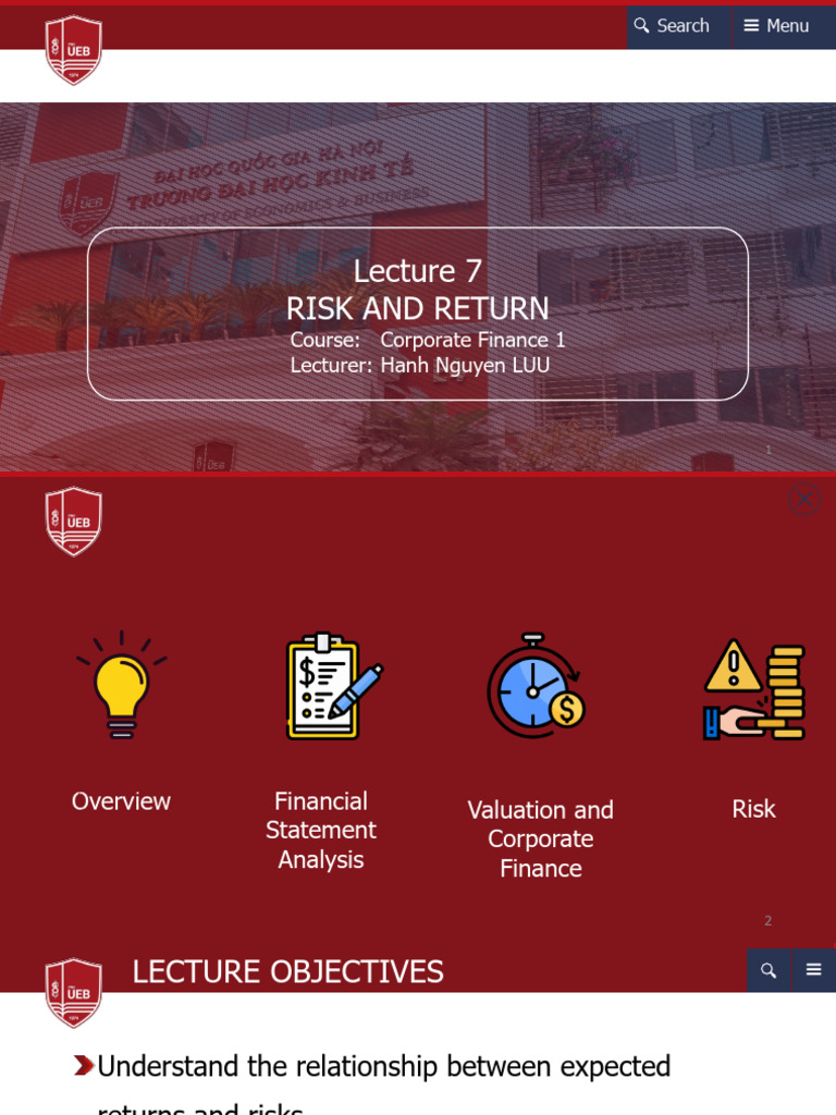 CF1_Lec7_Risk and Return | PDF | Diversification (Finance) | Financial Risk