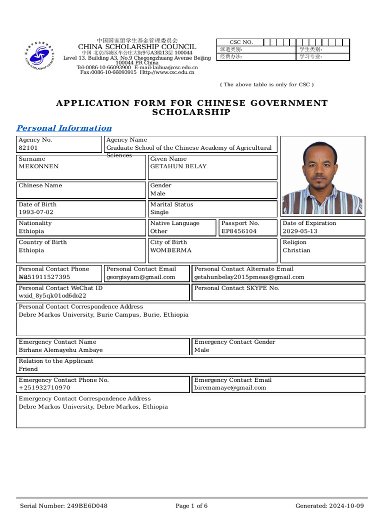 China Scholarship Council Application Form | PDF | Privacy | Justice