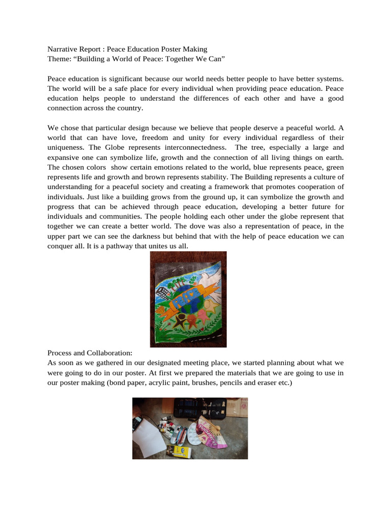 Peace Education Poster Making Midterm | PDF