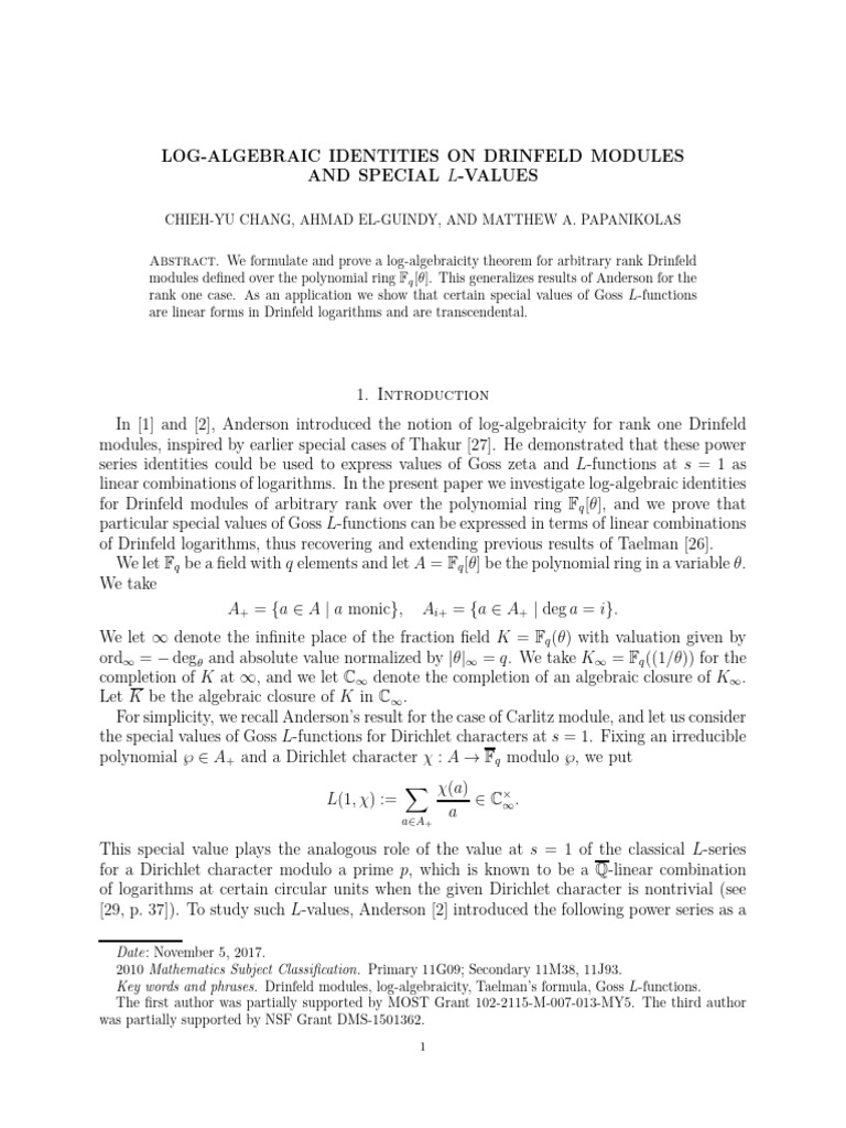 Log Algebraic Identities On Drinfeld Mod | PDF | Ring (Mathematics ...