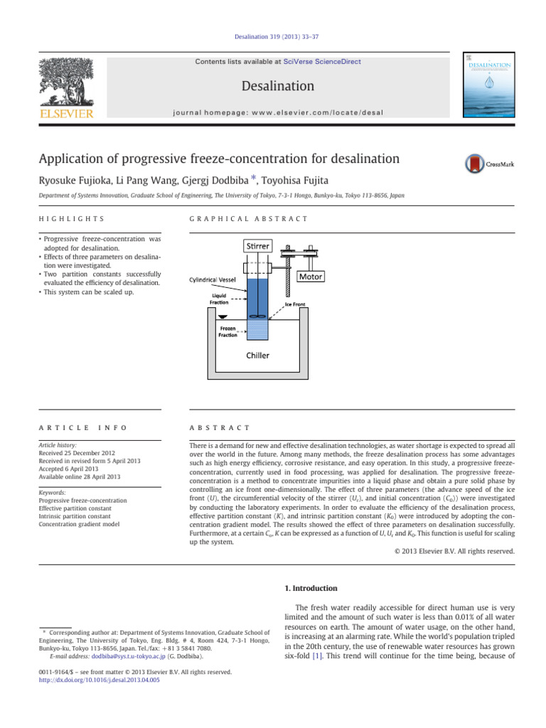 Application of Progressive Freeze-Concentration For Desalination | PDF ...