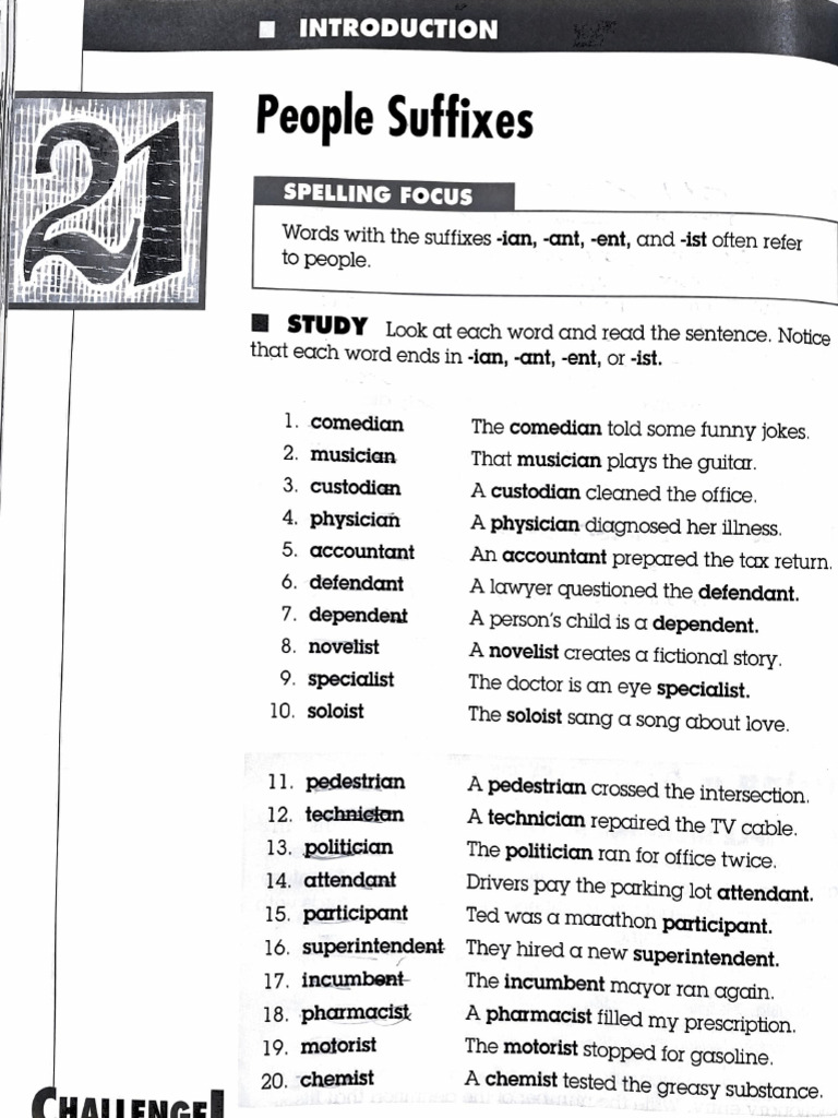 People Suffixes: -ian, -ant, -ent, -ist | PDF | Foreign Language ...