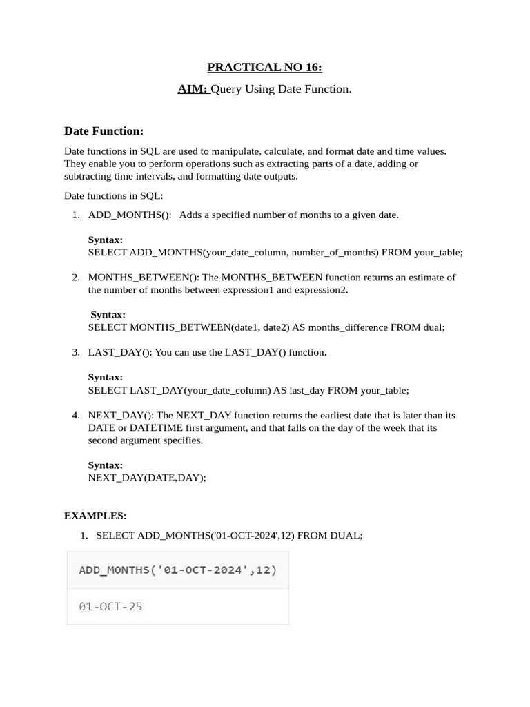 SQL Date Functions Tutorial | PDF | Computers
