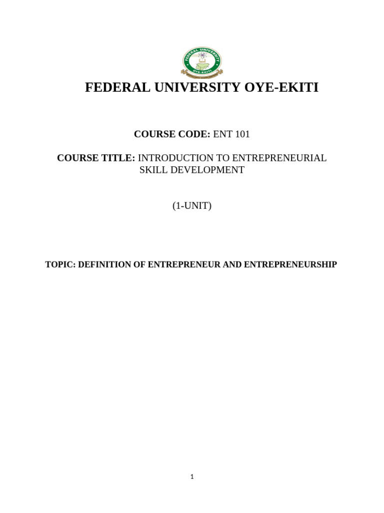 ENT 101_DEFINITION OF ENTREPRENEUR AND ENTREPRENEURSHIP | PDF ...