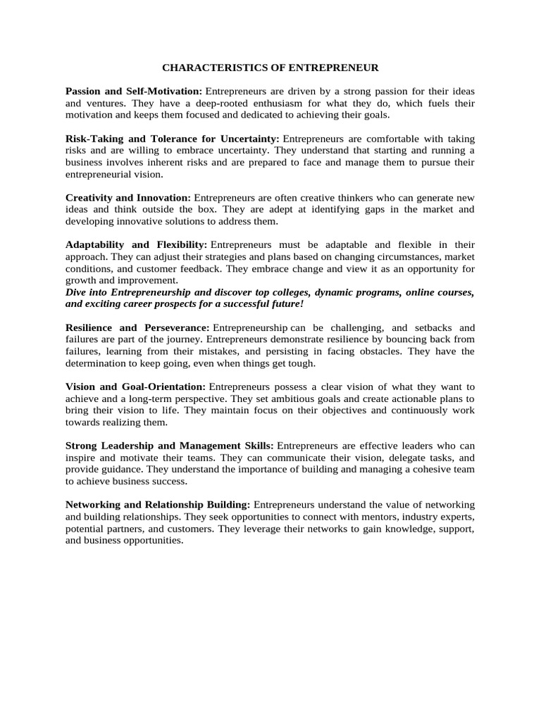 Characteristics of Entrepreneur | PDF | Business