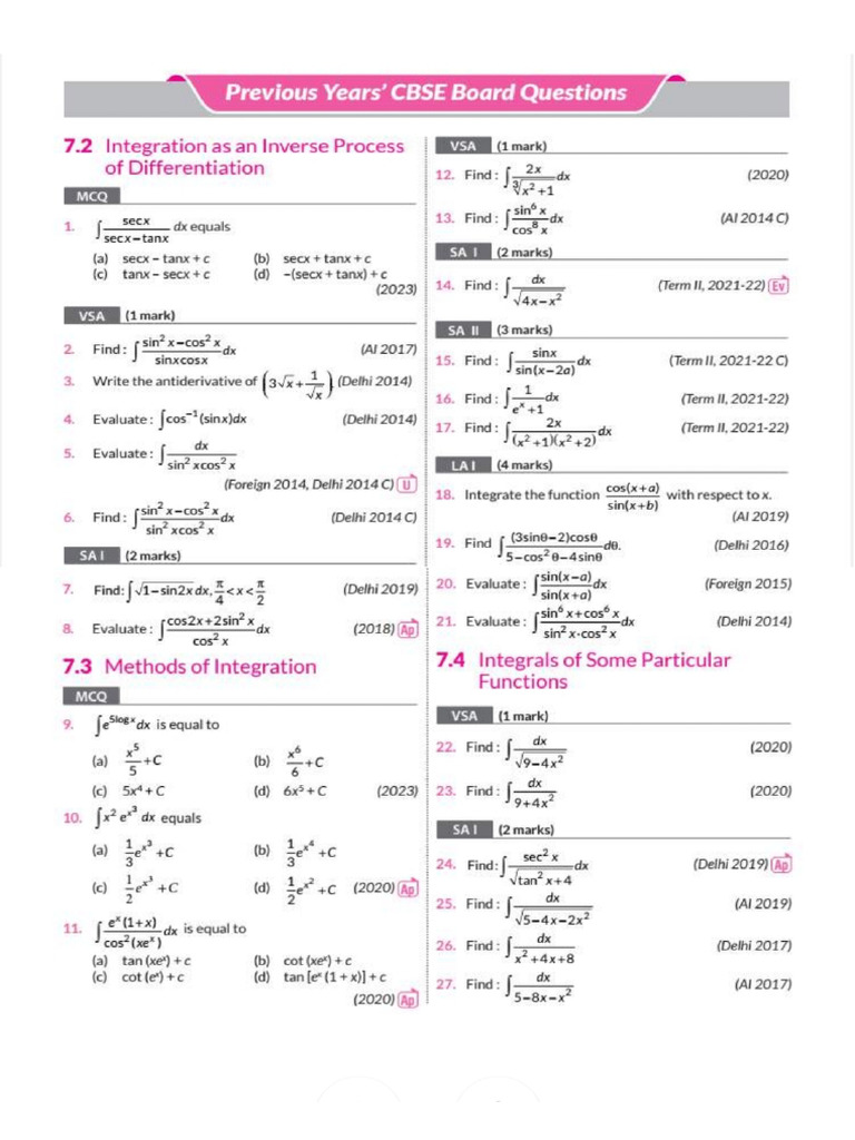 Integrals (PYQS) | PDF