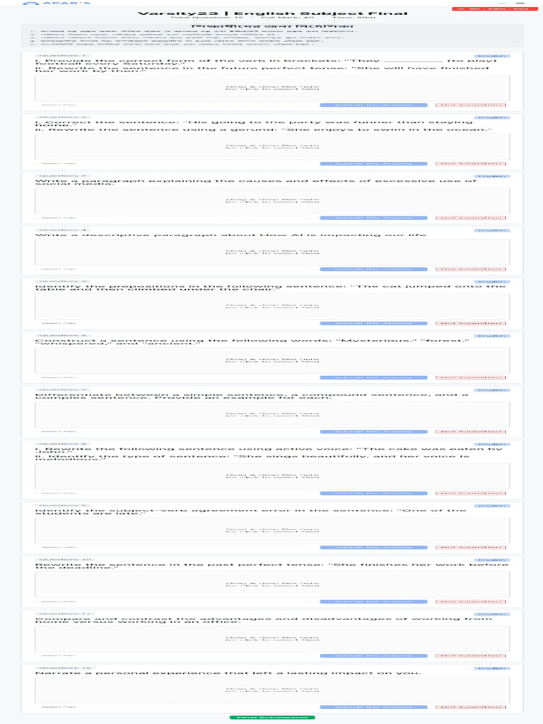 English Subject Final Written Pdf