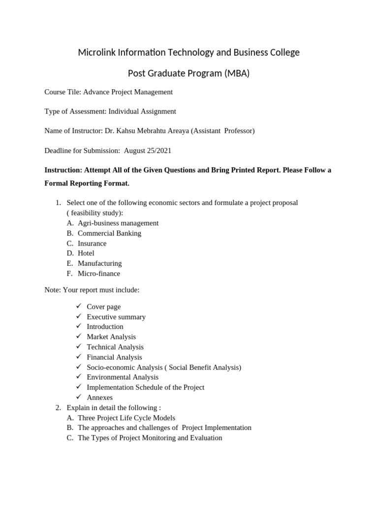 Advance Project Management Individual Assignment For MBA July 2021 | PDF