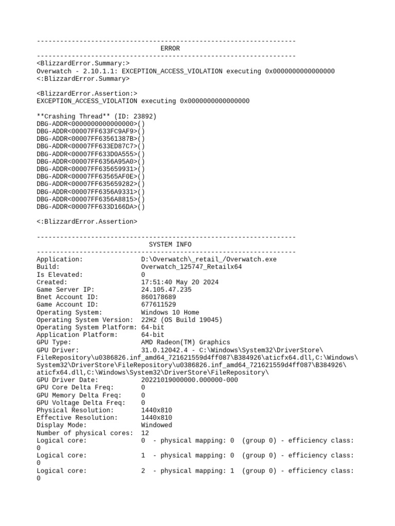 Overwatch 125747 Retailx64 enUS 29780 06-09-24 20.45.12 ErrorLog | PDF | Graphics Processing ...