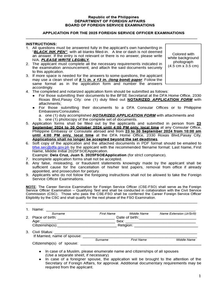 2025 Foreign Service Officer Exam Application | PDF | Identity Document ...