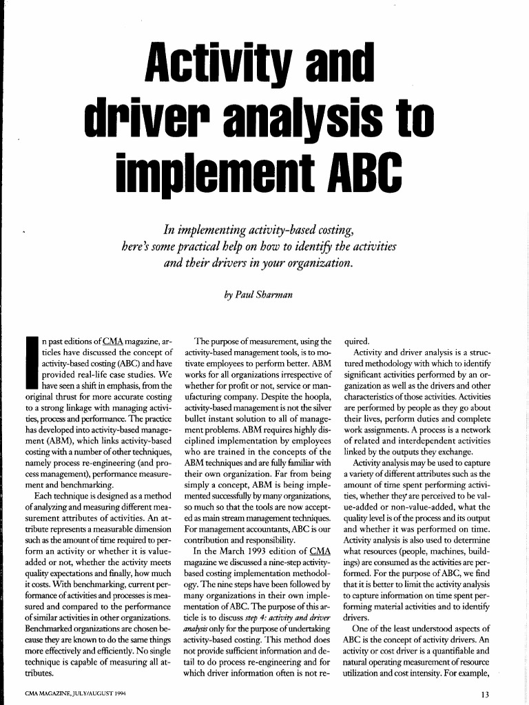Activity & Driver Analysis | PDF