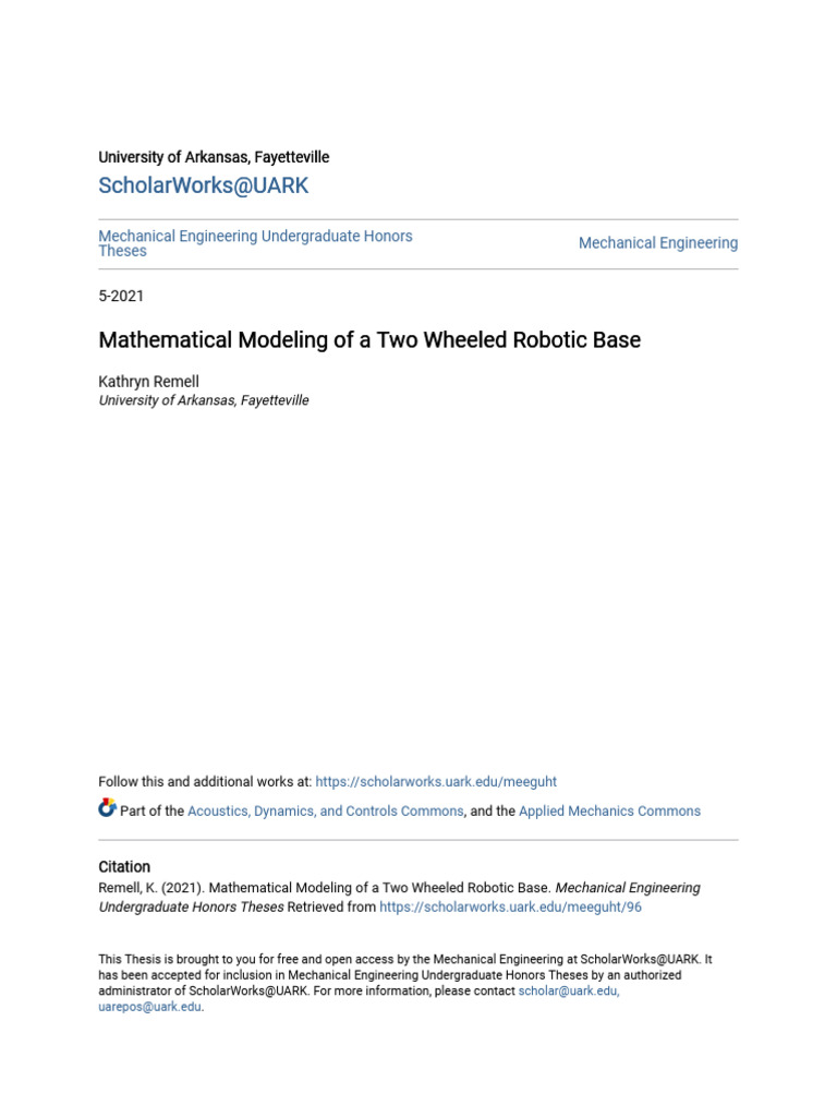 Mathematical Modeling of A Two Wheeled Robotic Base | PDF | Kinematics ...