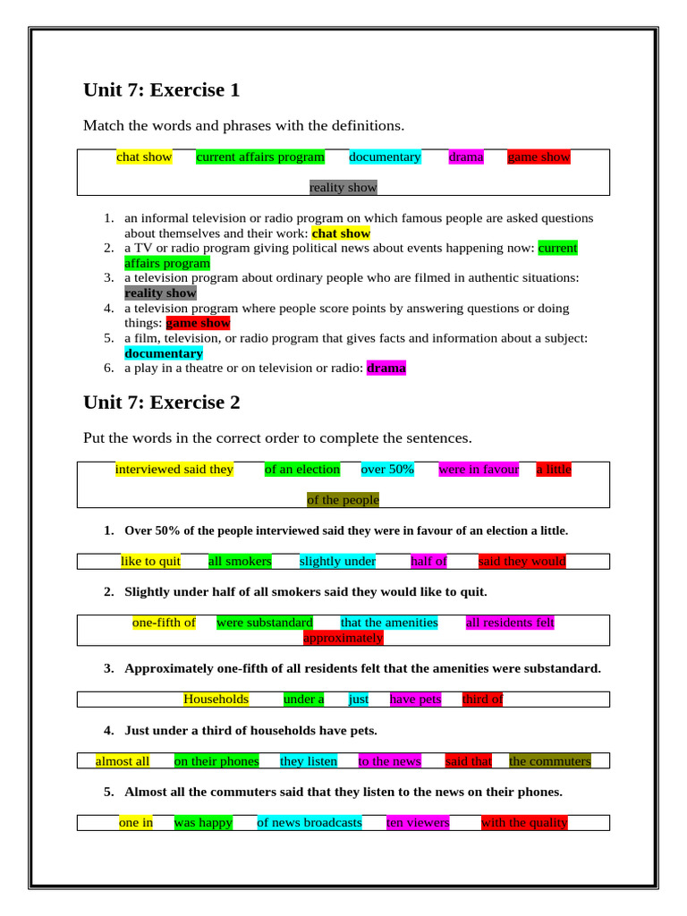 Unit 7 - Grammar - Vocabulary | PDF | News | Question