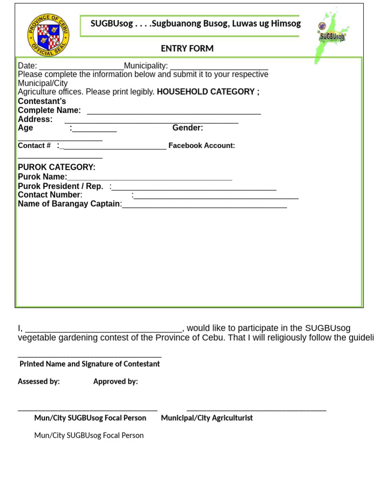 Sugbusog Entry Form Household | PDF | Career & Growth | Social Science