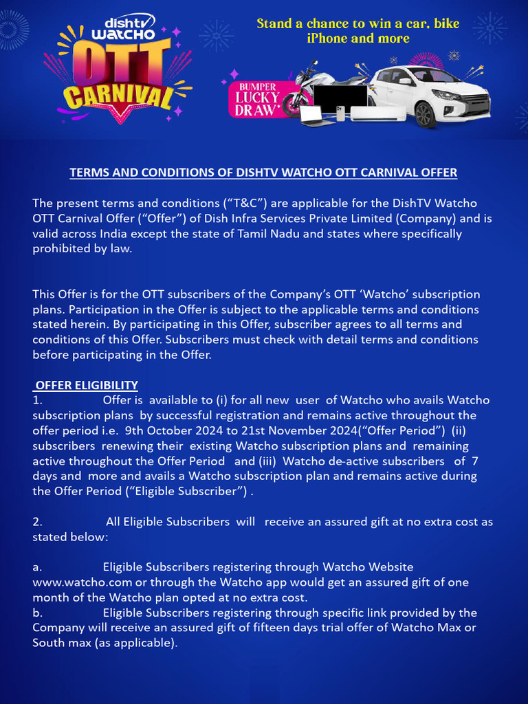 Watcho+OTT+Carnival+Lucky+Draw+PDF | PDF | Subscription Business Model | Taxes