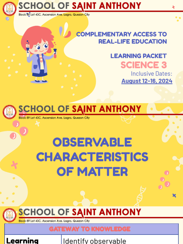 Science 3 1GP CARE Observable Characteristics of Matter | PDF | Liquids ...