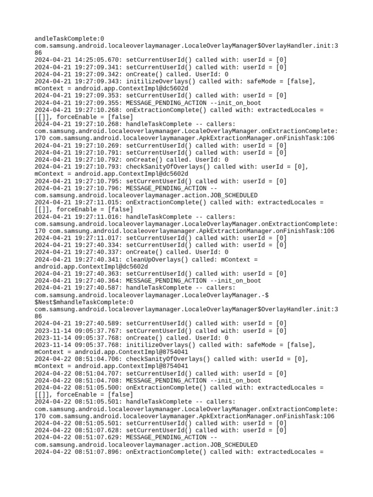Samsung Locale Overlay Manager Logs | PDF | Android (Robot) | Machines