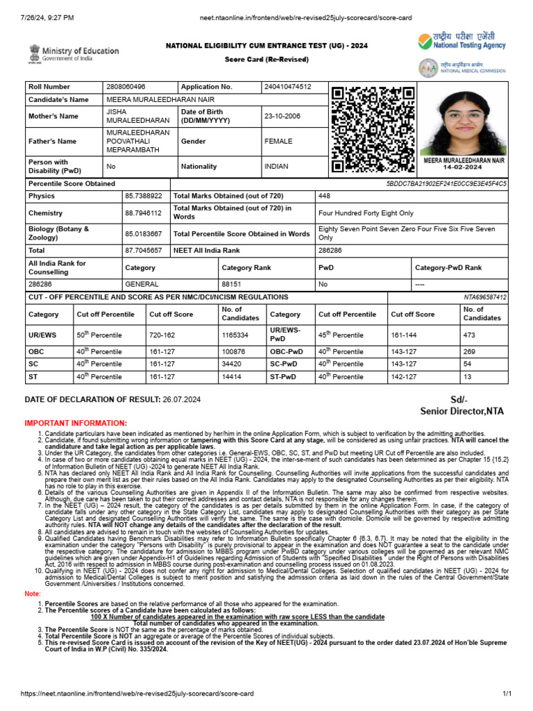 Neet Revised Scorecard (Final) | PDF | Justice | Crime & Violence