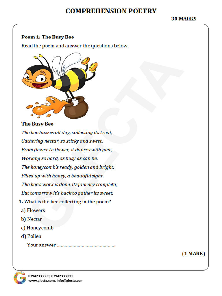 11plus - Y3 - English - Comprehension Poetry - Test & Answers | PDF