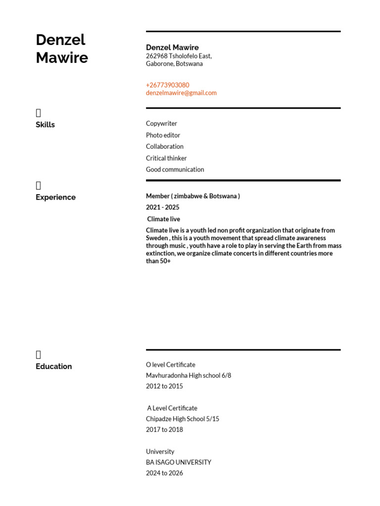 Denzel Mawire CV | PDF