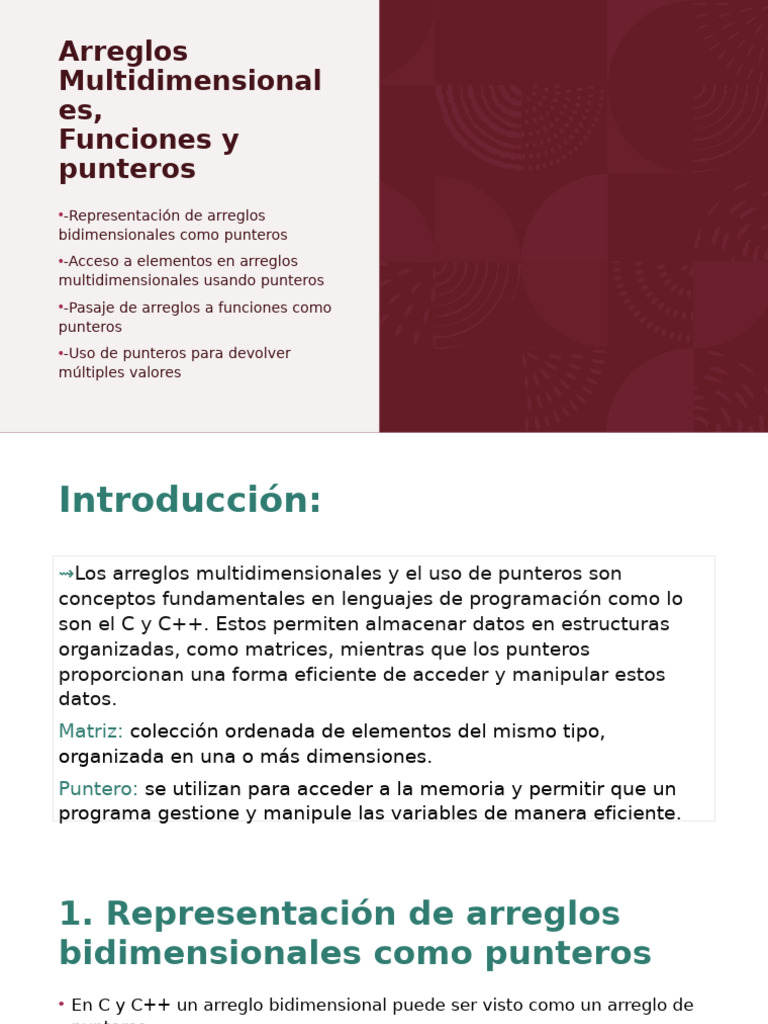 Arreglos Multidimensionales, Funciones y Punteros. | PDF | Puntero ...