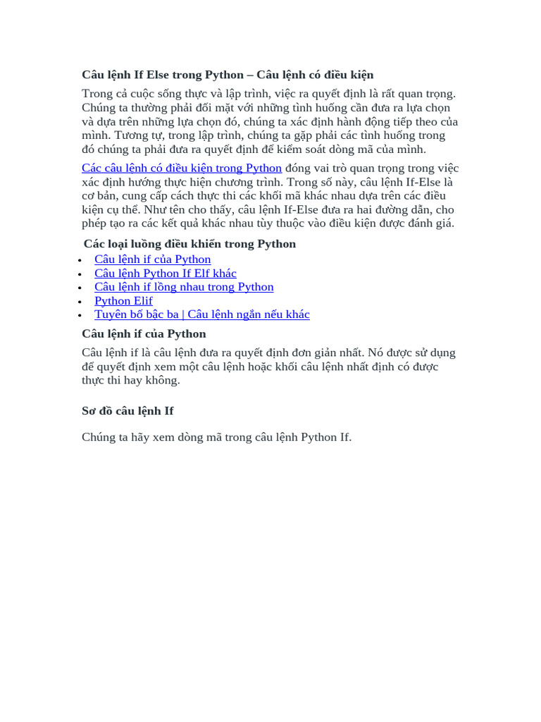 Câu lệnh If Else trong Python - Câu lệnh có điều k | PDF