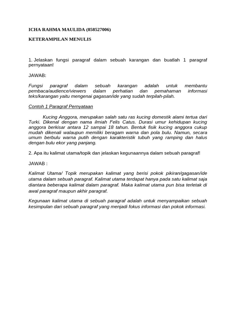 2024 Tugas 1 KETERAMPILAN MENULIS (Icha) | PDF | Seni & Disiplin Bahasa