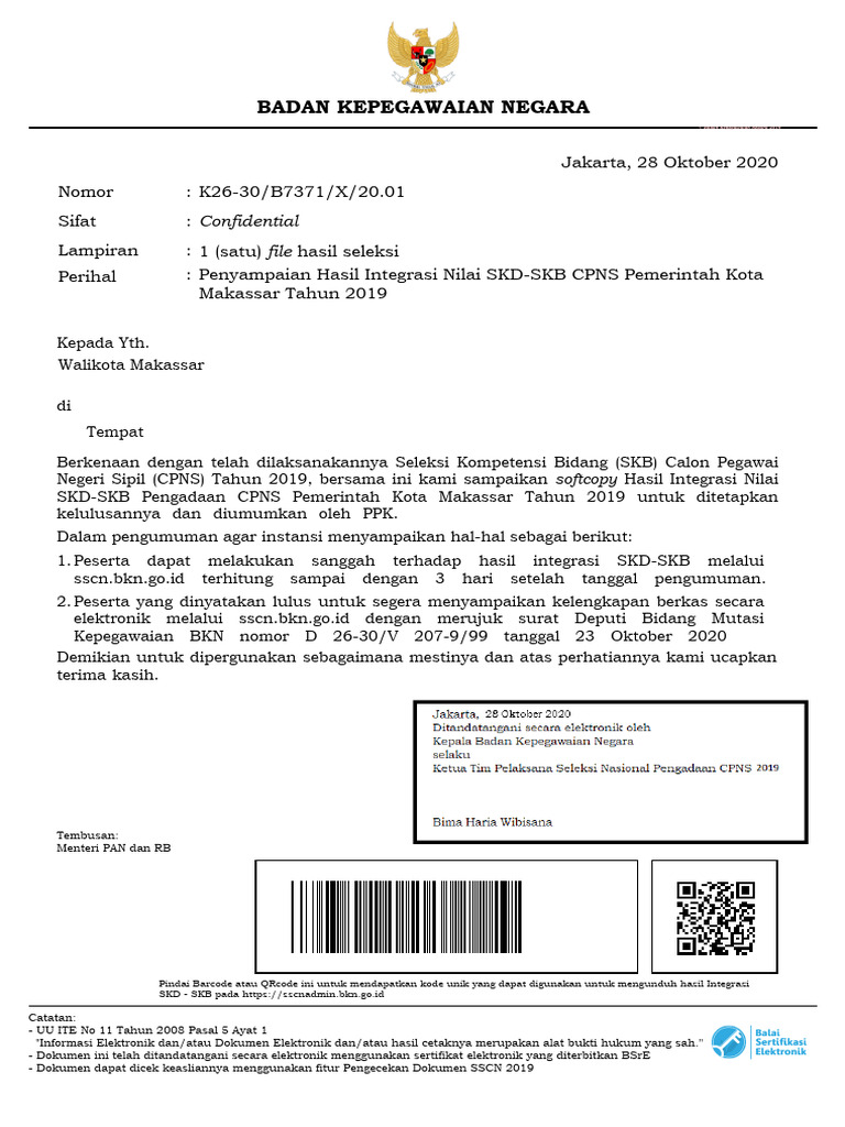 Surat Pengantar Hasil Integrasi | PDF