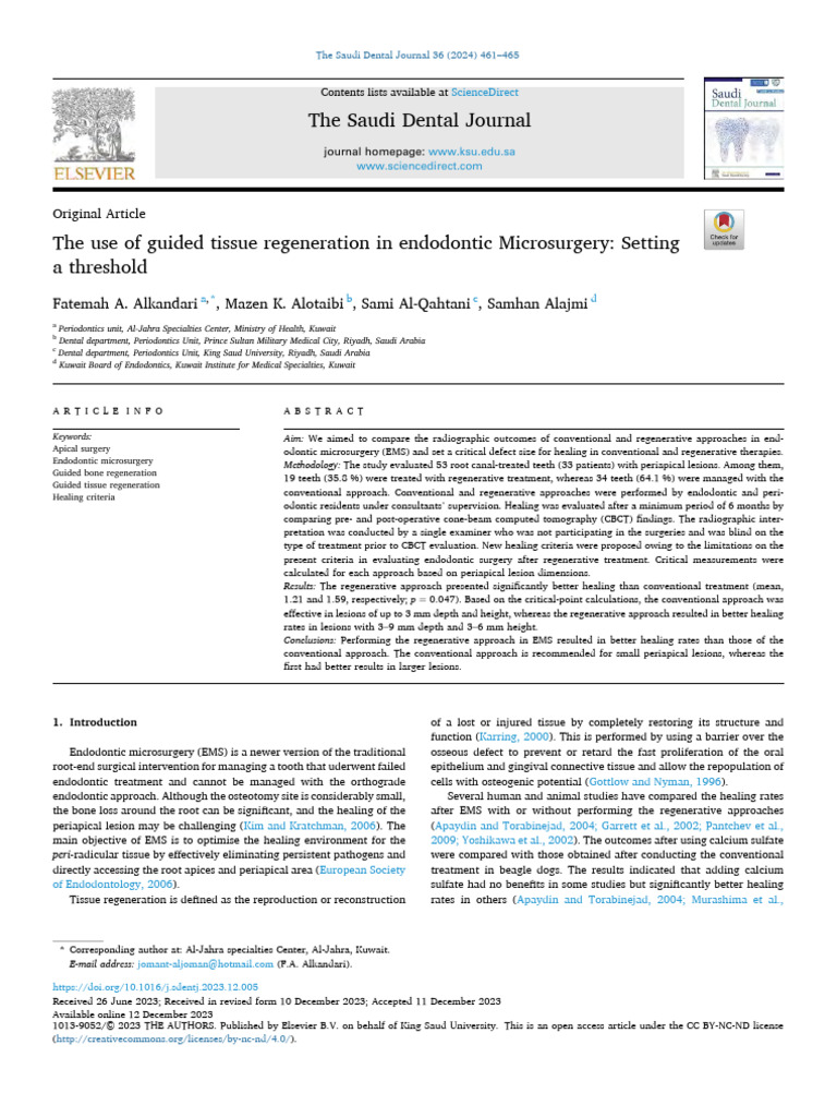 Regen - endo - MS | PDF | Regression Analysis | Periodontology