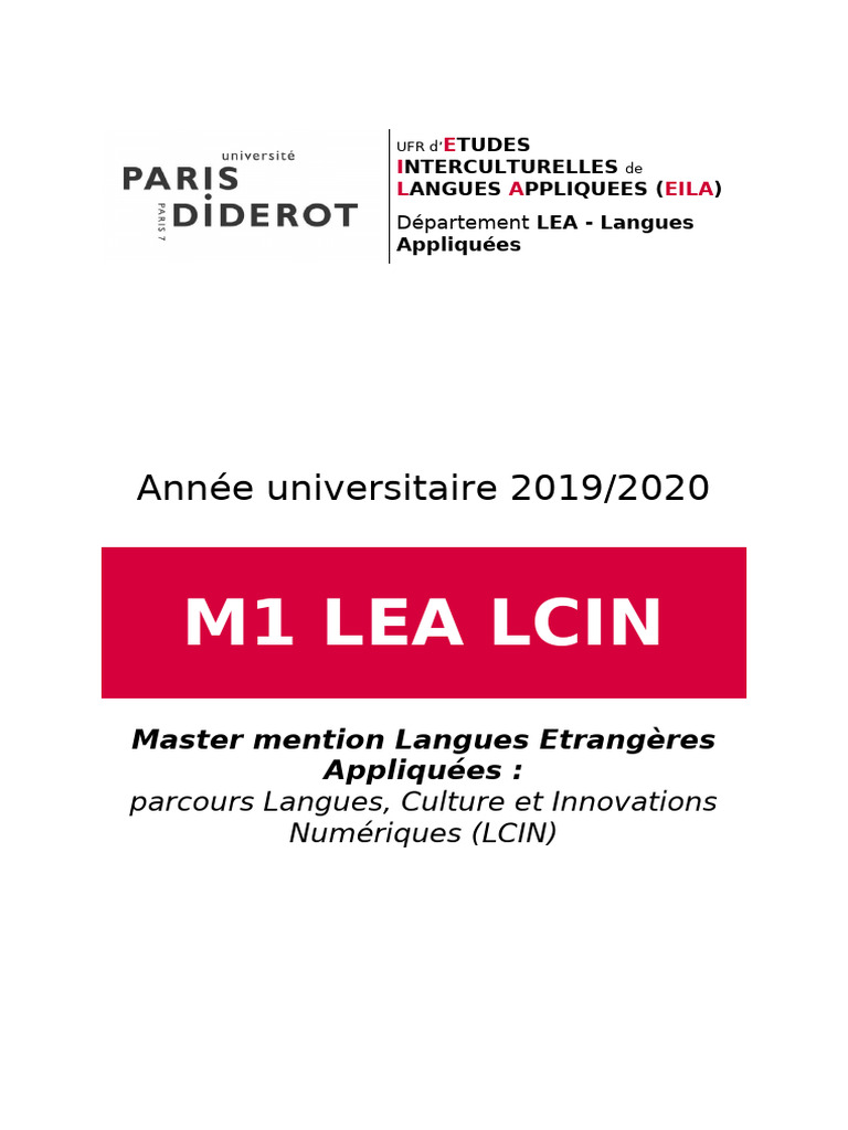 Brochure M1 LCIN 2019-2020 Fiche Argum Synthese | PDF | Traductions ...