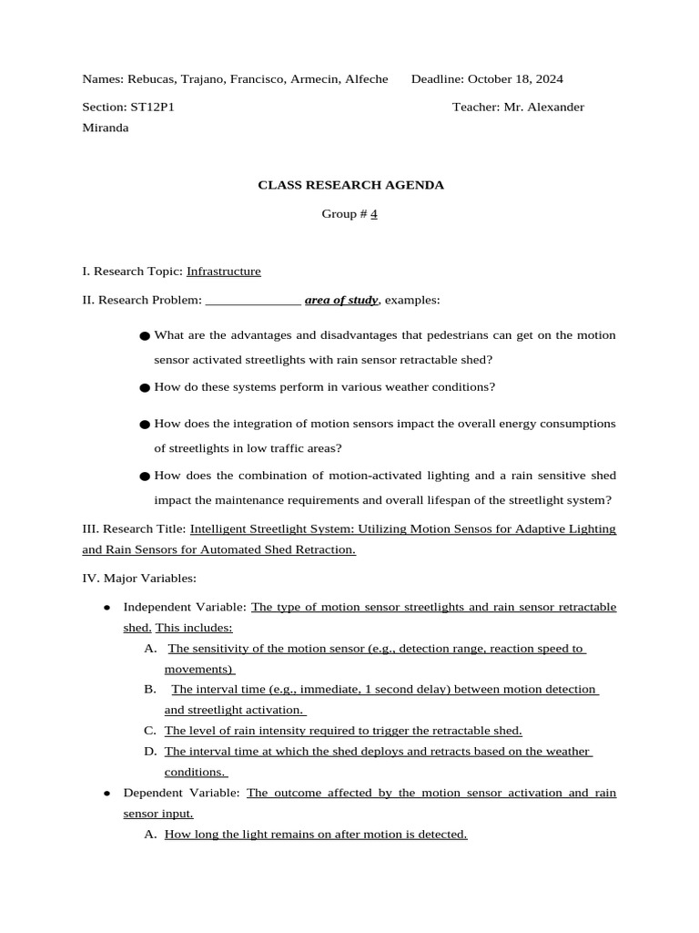Class Research Agenda and Product Design 1 2 5 | PDF | Street Light ...