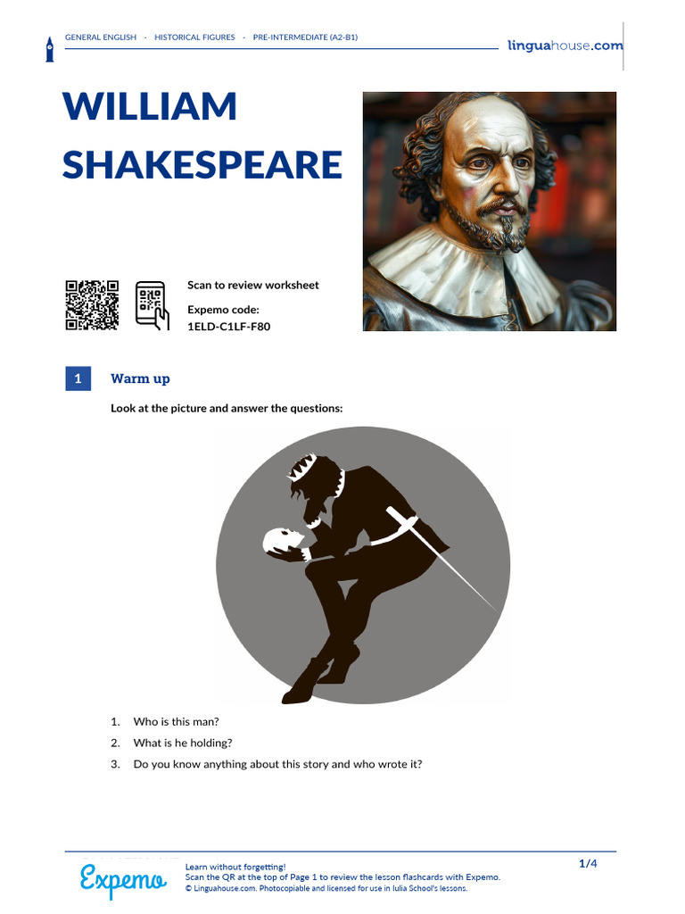 William Shakespeare British English Teacher A2 B1 | PDF | William ...
