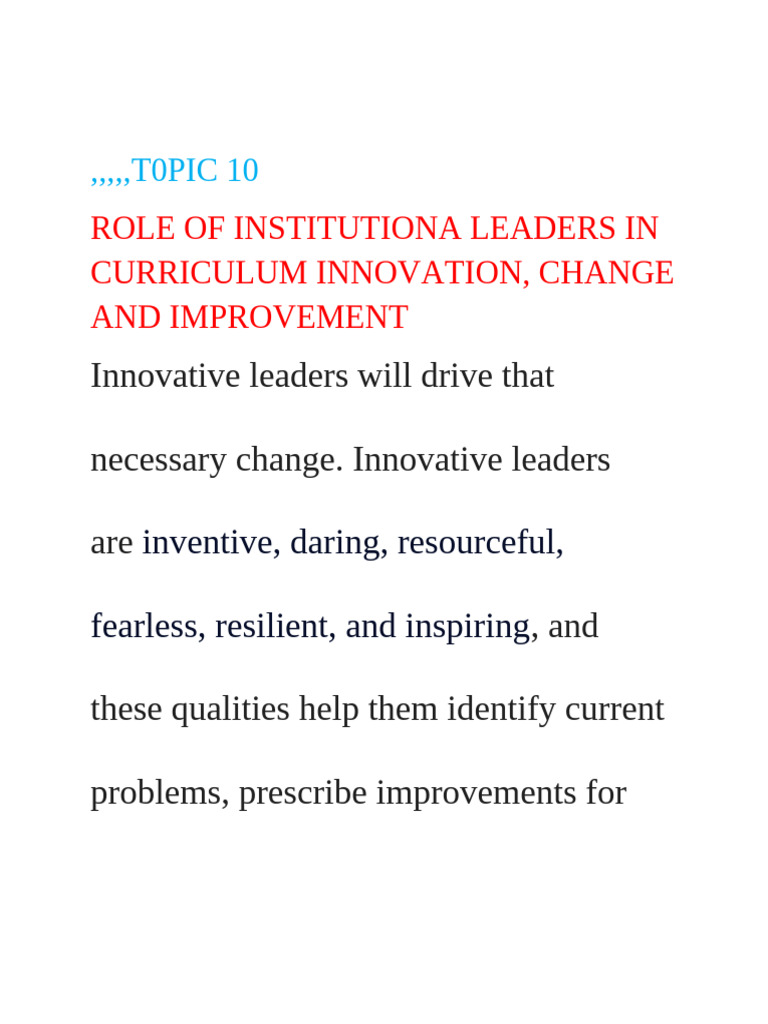 2ND Copy Role of Institutiona Leaders in Curriculum Innovation | PDF ...