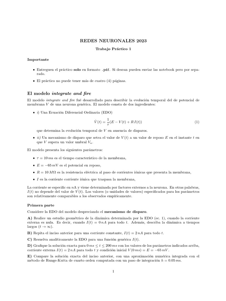 tp1 2023 | PDF | Neurona | Mecanica clasica